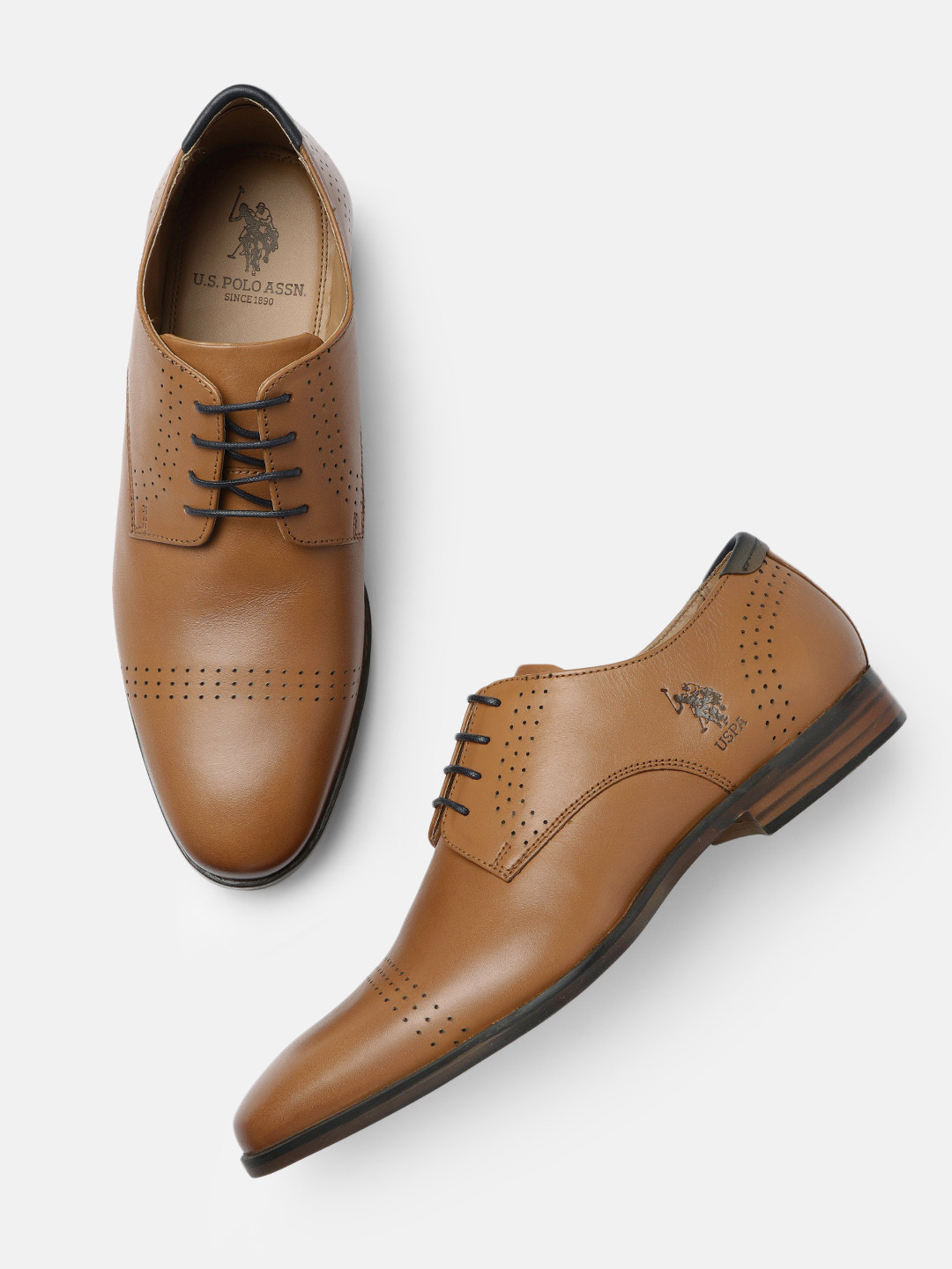 Buy U.S. Polo Assn. Men Tan Brown Solid KARSTEN Leather Formal Derbys ...