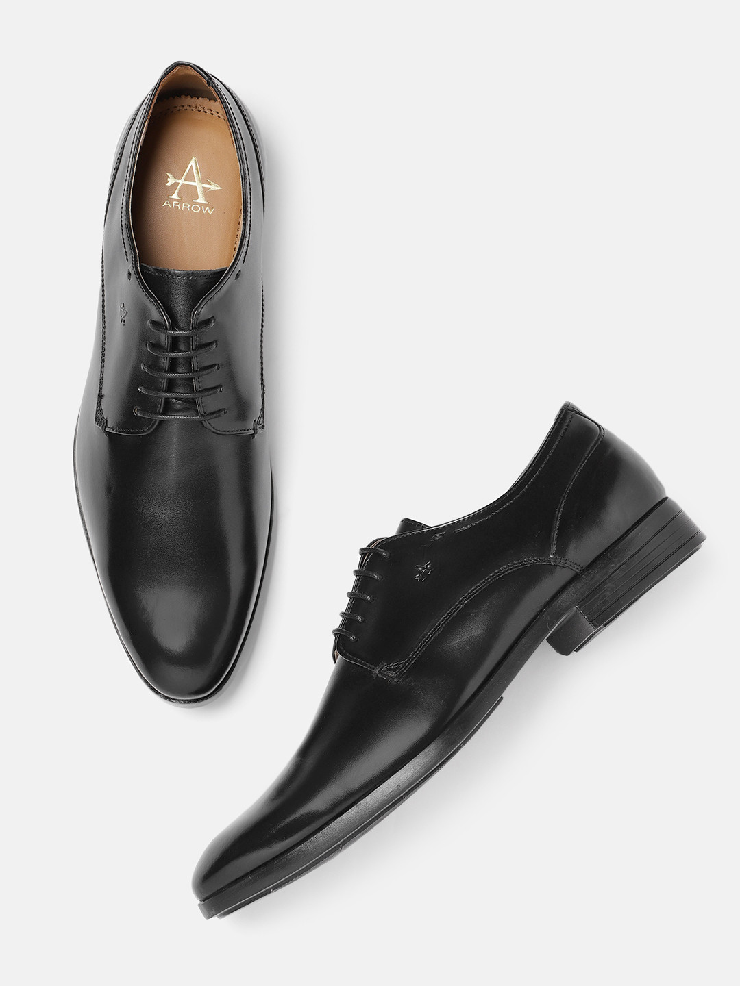 Buy Arrow Men Black Solid CRUISE Leather Formal Derbys - Formal Shoes ...