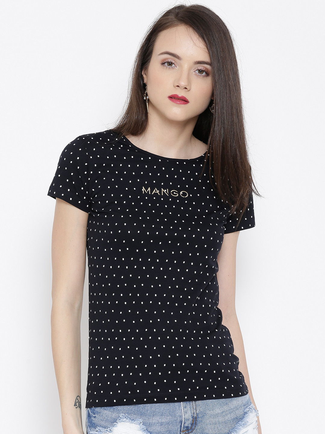 Buy MANGO Navy Printed Pure Cotton T Shirt - Tshirts for Women 1143964 ...