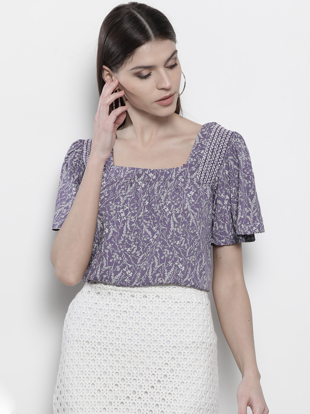 Buy Marks & Spencer Women Purple & Off White Printed Top - Tops for ...