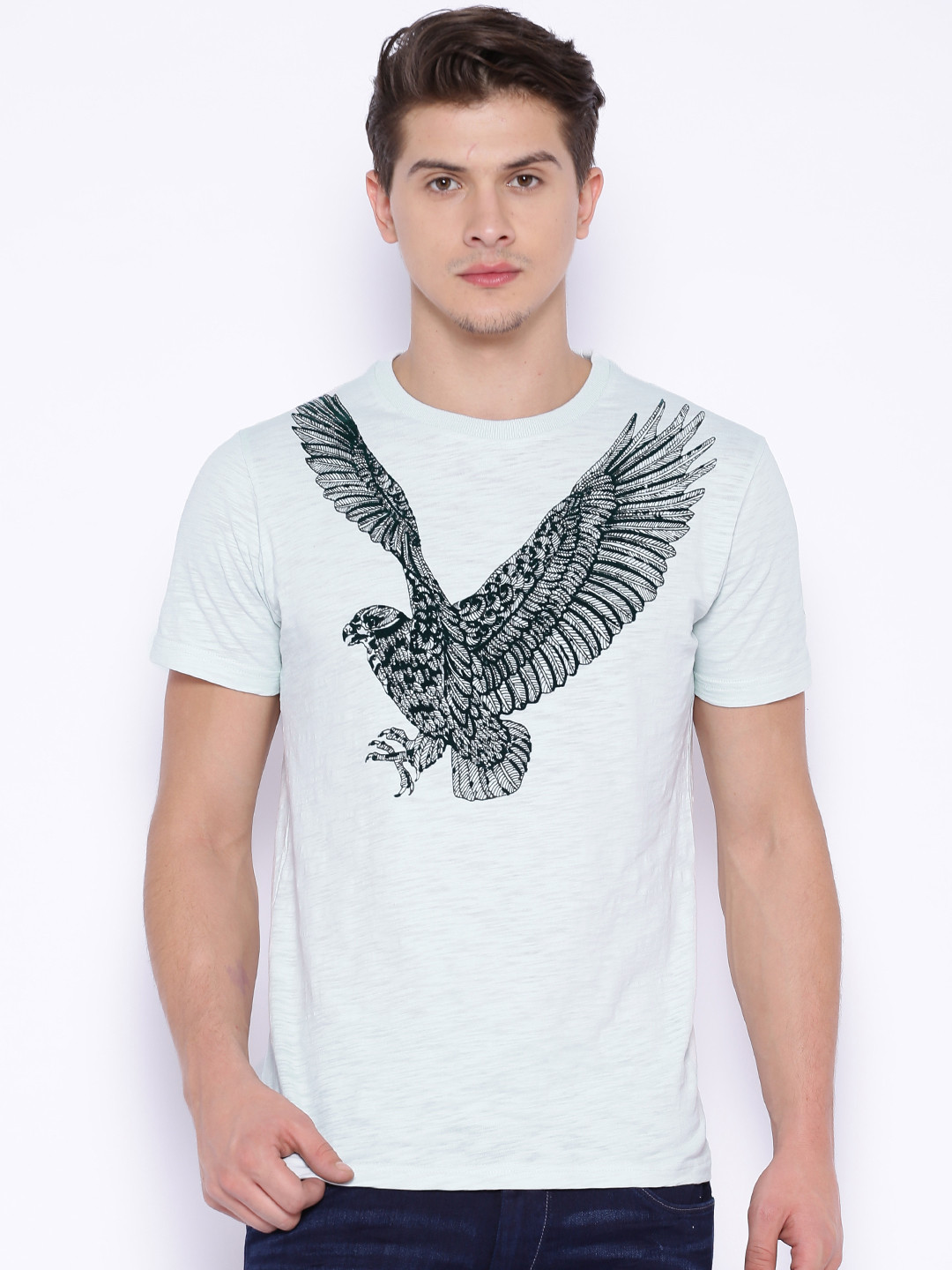 Buy John Player Blue Printed Pure Cotton T Shirt - Tshirts for Men ...