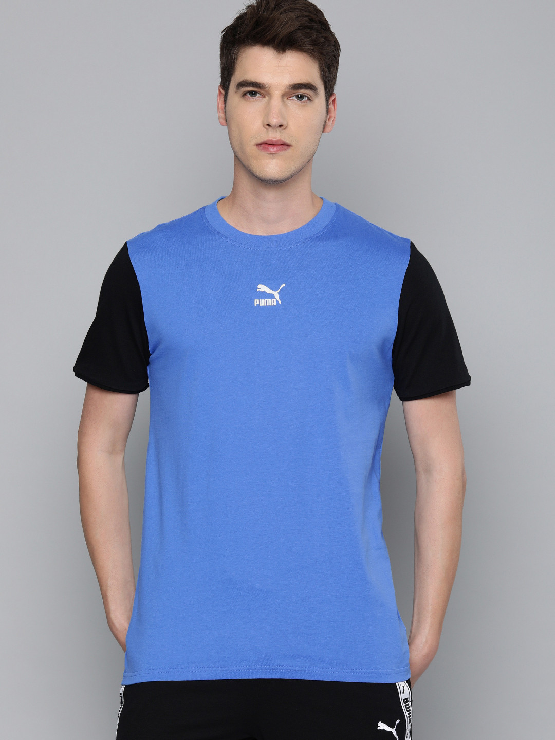 Buy Puma Men Blue TFS Solid Round Neck Pure Cotton T Shirt - Tshirts ...