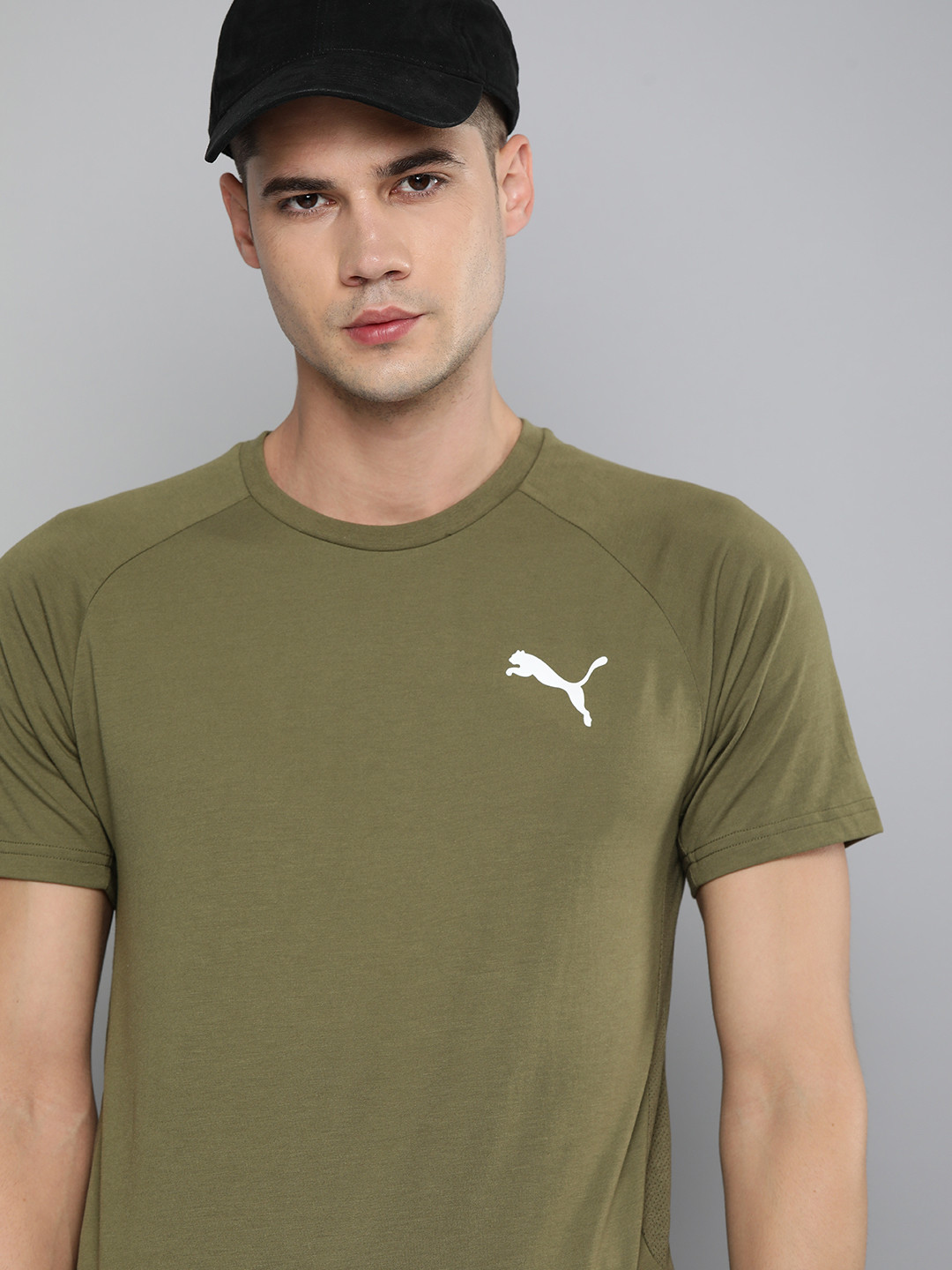 Buy Puma Men Olive & White Brand Logo Printed T Shirt - Tshirts for Men ...