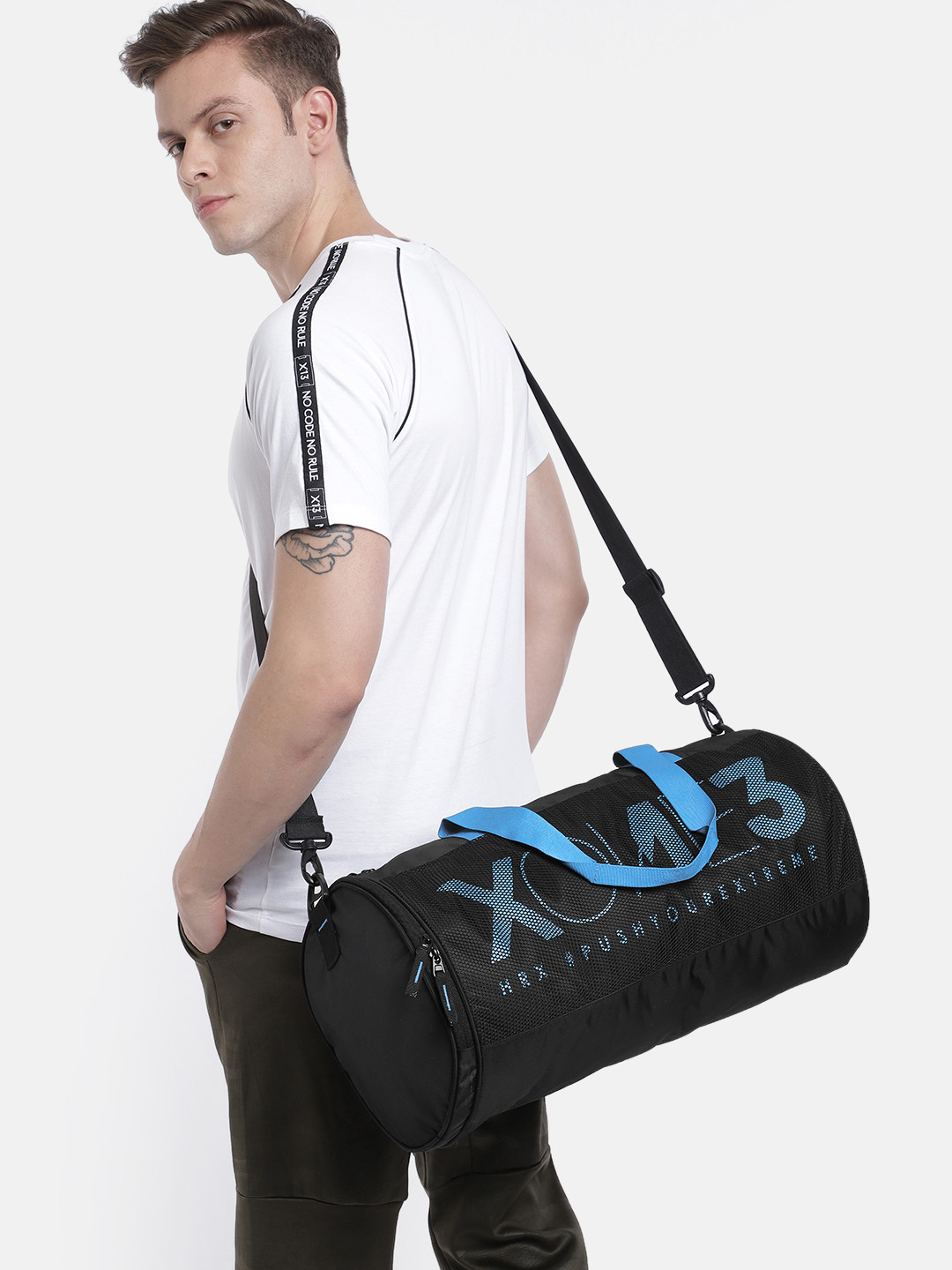 Buy HRX By Hrithik Roshan Unisex Black Printed HRX 3 Duffel Bag ...