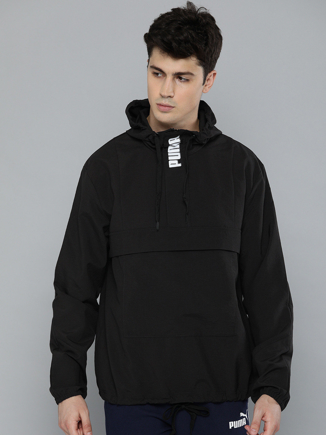Buy Puma Men Black Solid Water Repellent Overhead Hooded Overhead Windbreaker Sporty Jacket ...
