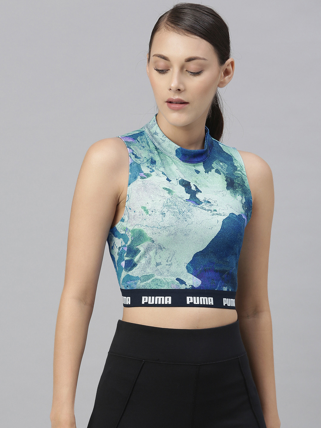 Buy Puma Women Blue Abstract Printed Crop AOP Top - Tops for Women ...