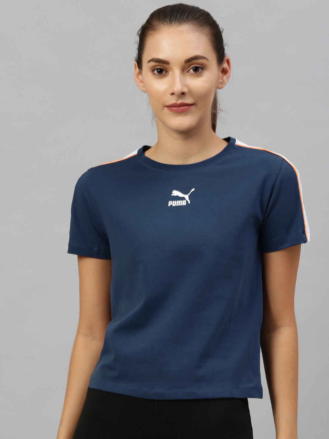 Buy Puma Women Navy Blue Solid Round Neck T Shirt - Tshirts for Women ...