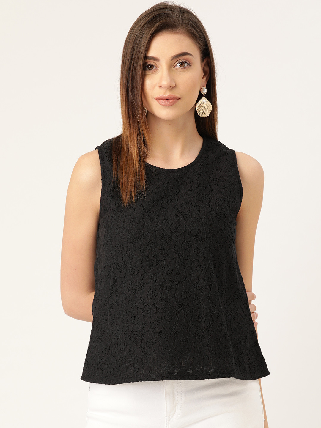 Buy Rute Women Black Self Design Pure Cotton Top - Tops for Women ...