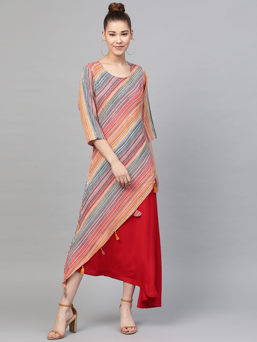Buy Shree Women Red & Blue Striped Maxi Dress - Dresses for Women ...