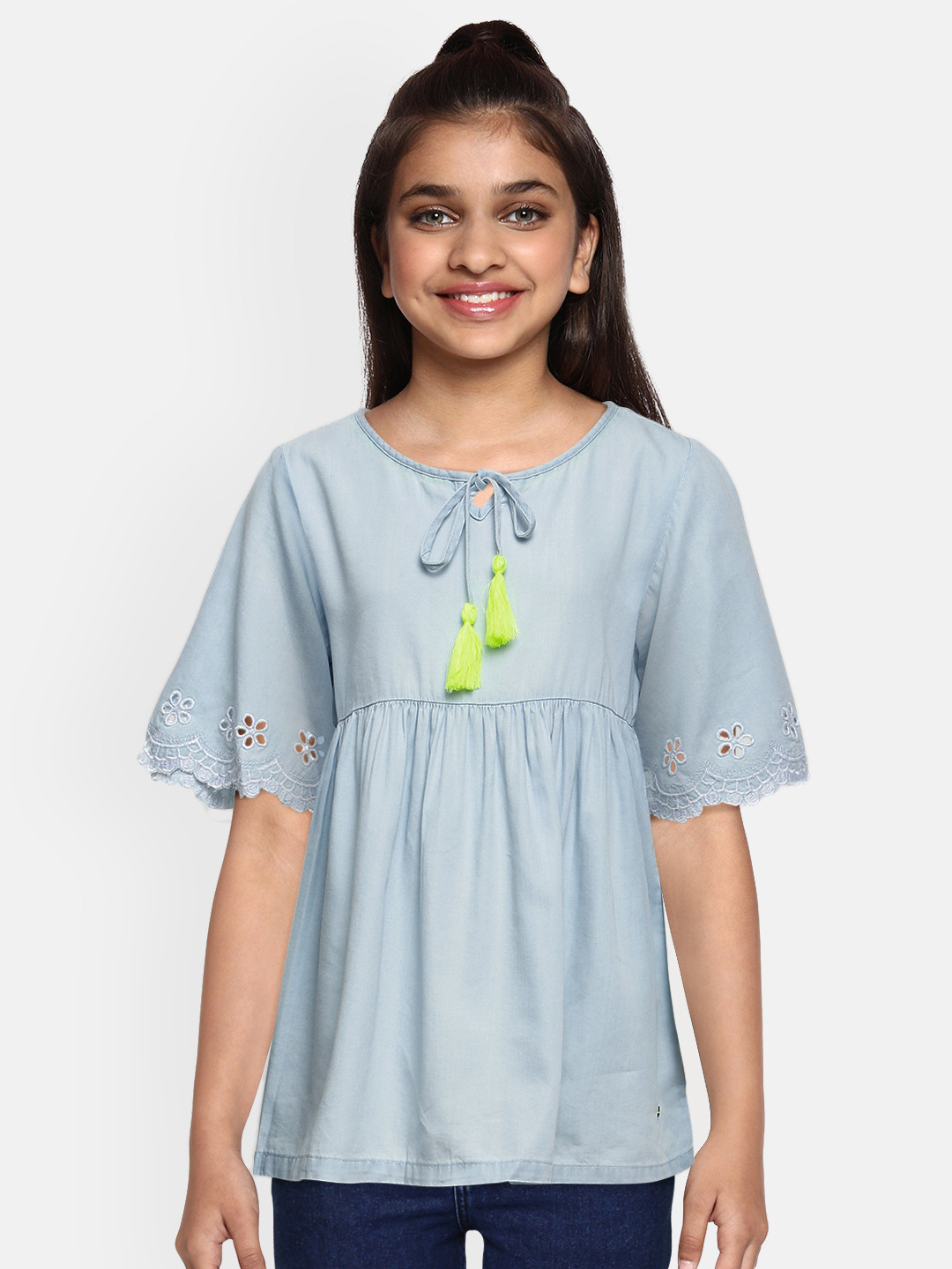 Buy Lee Cooper Women Blue Flared Sleeves A Line Top - Tops for Girls ...
