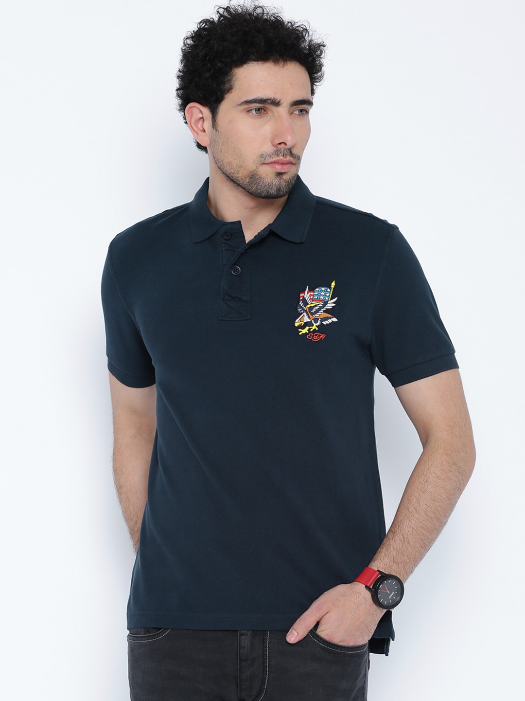 Buy Ed Hardy Navy Polo Pure Cotton T Shirt - Tshirts for Men 1148672 ...