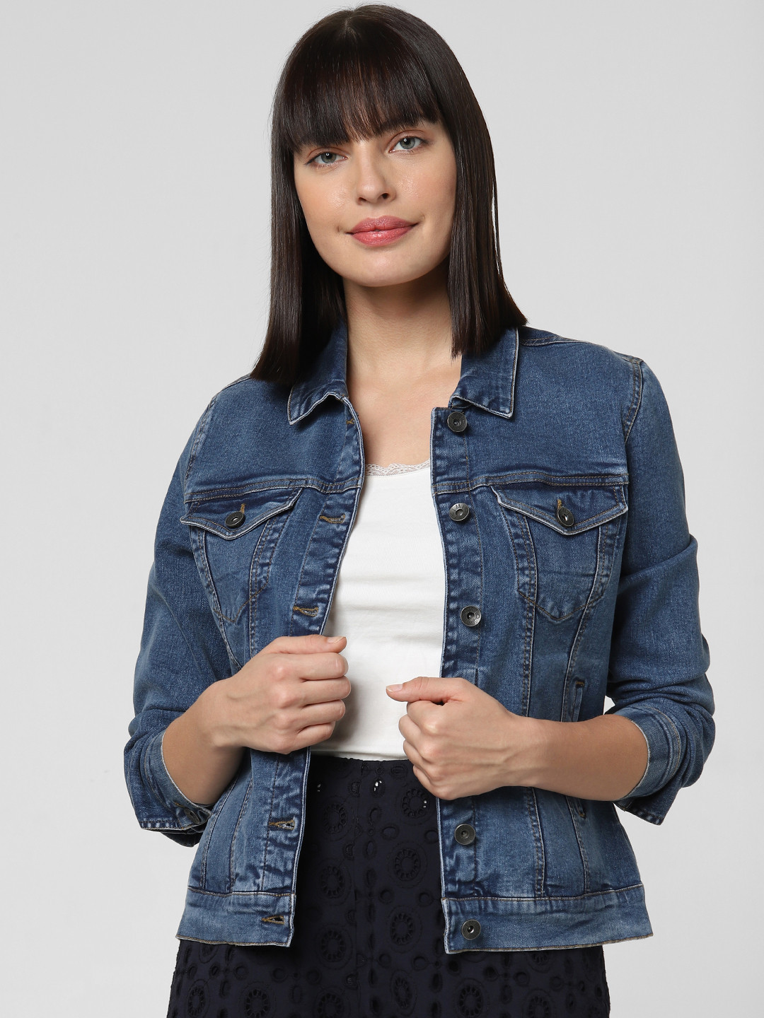 Buy Vero Moda Women Blue Solid Denim Jacket - Jackets for Women ...