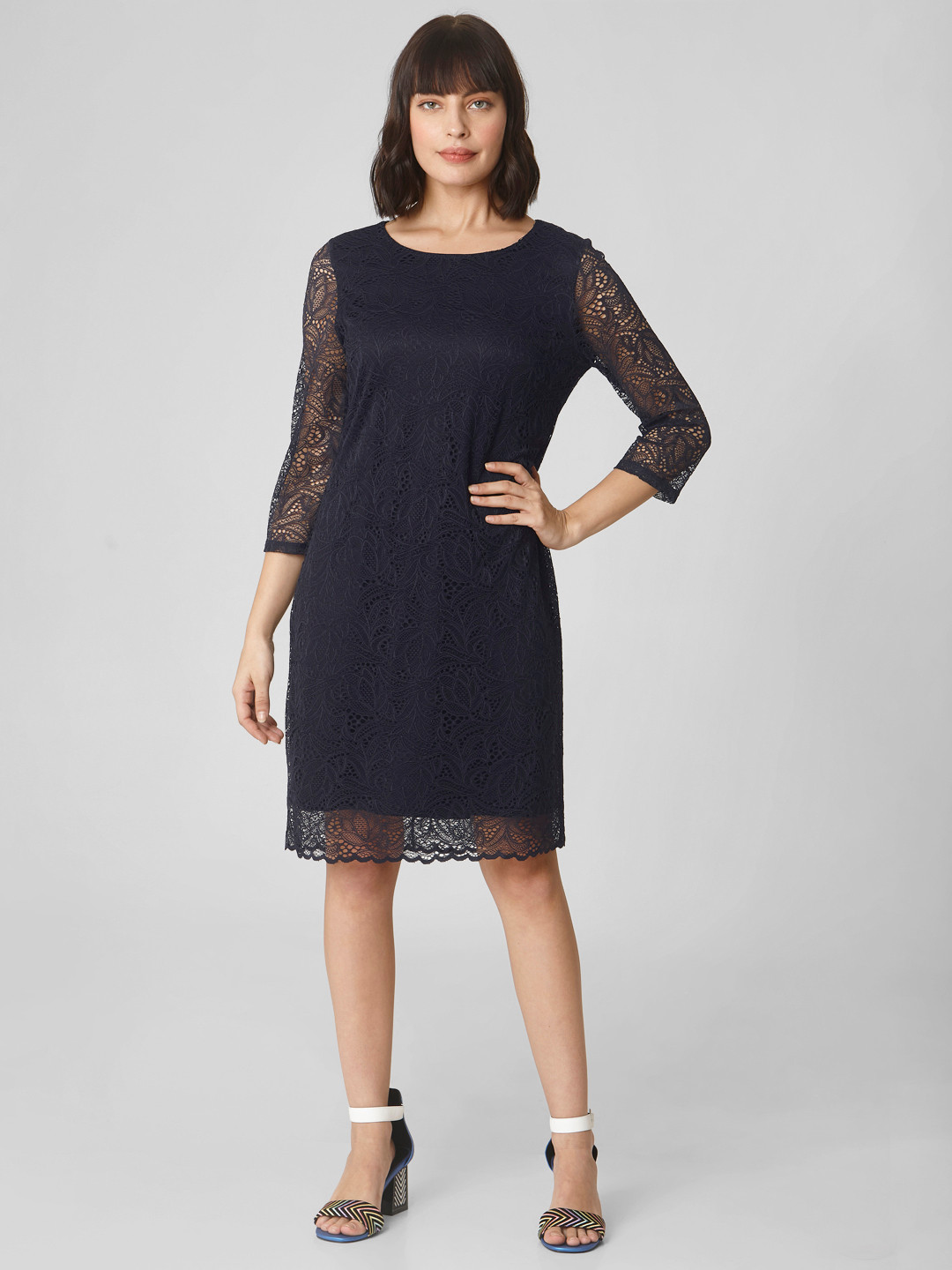 Buy Vero Moda Women Navy Blue Lace Sheath Dress - Dresses for Women ...