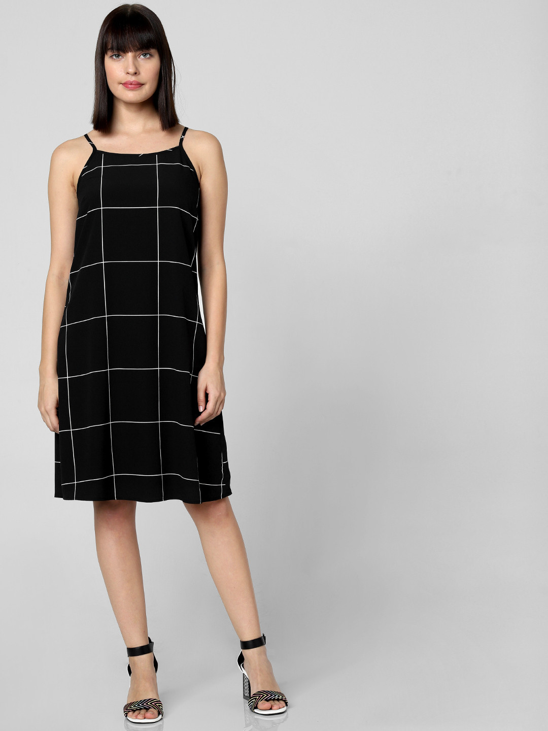 Buy Vero Moda Women Black & White Checked A Line Dress - Dresses for ...