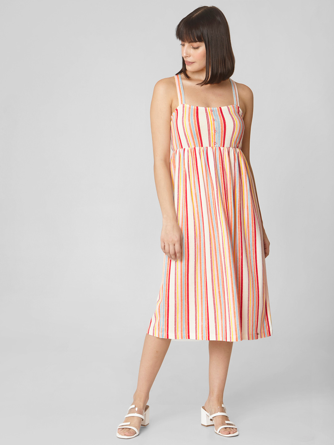 Buy Vero Moda Women Multicoloured Candy Striped Smocked Fit And Flare ...