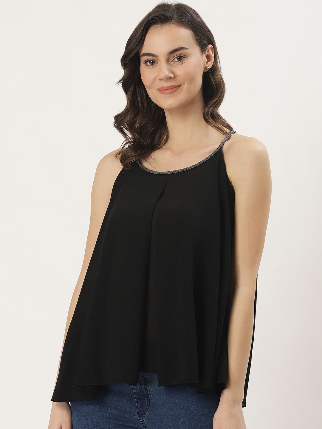 Buy Madame Women Black Solid A Line Top - Tops for Women 11491142 | Myntra