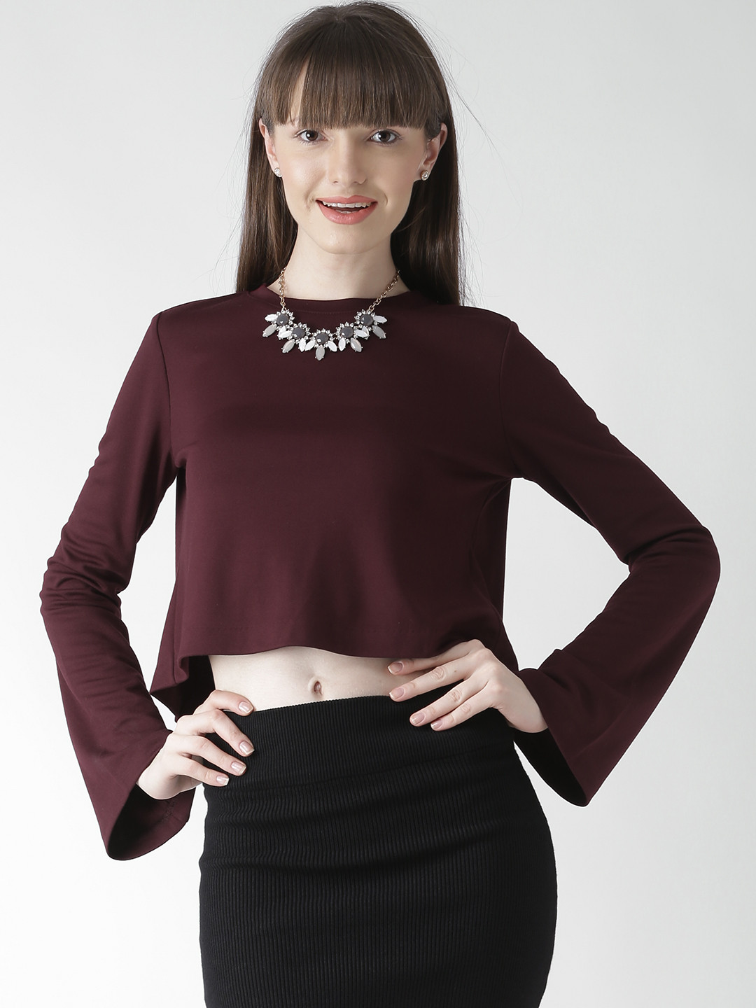 Buy FOREVER 21 Burgundy Back Slit Crop Top - Tops for Women 1149696 ...