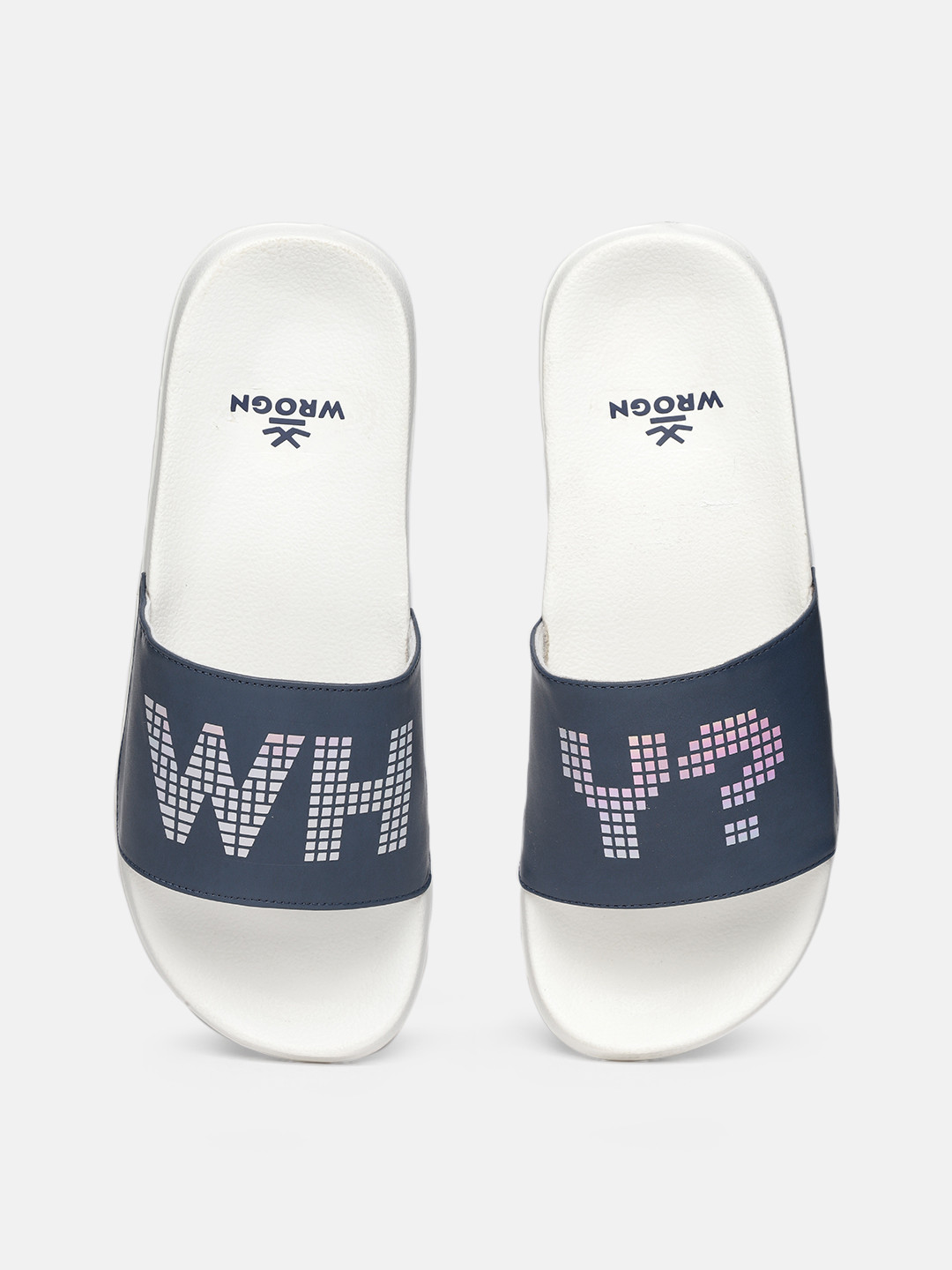 Buy WROGN Men Navy Blue Printed Sliders - Flip Flops for Men 11506420 ...
