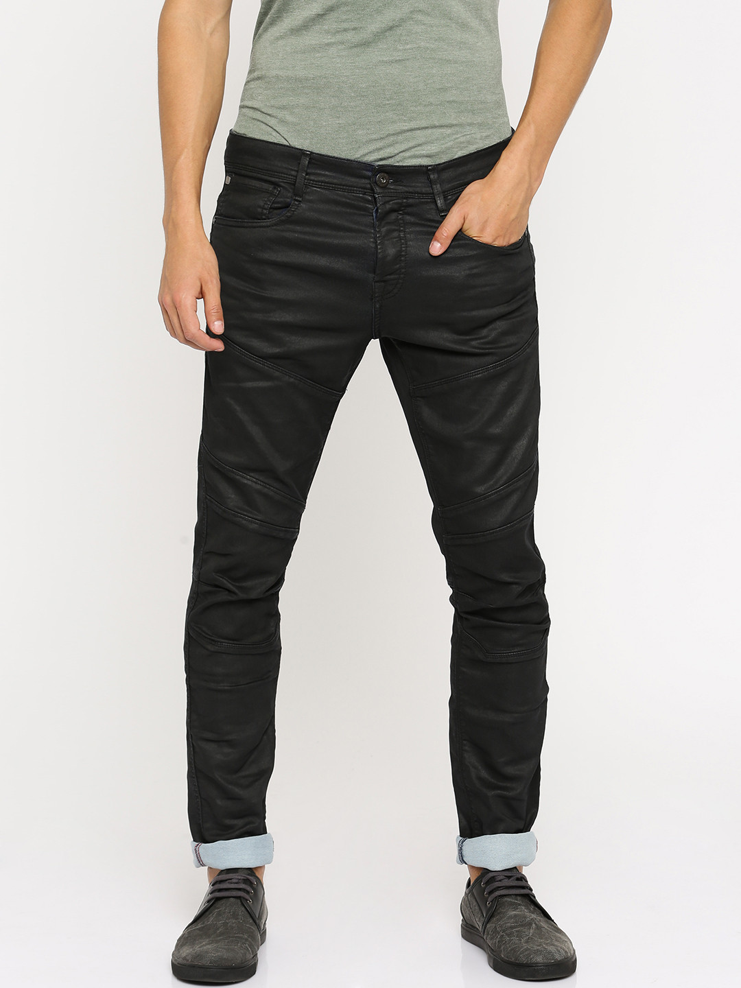Buy Jack & Jones Men Black Slim Fit Low Rise Coated Jeans - Jeans for ...