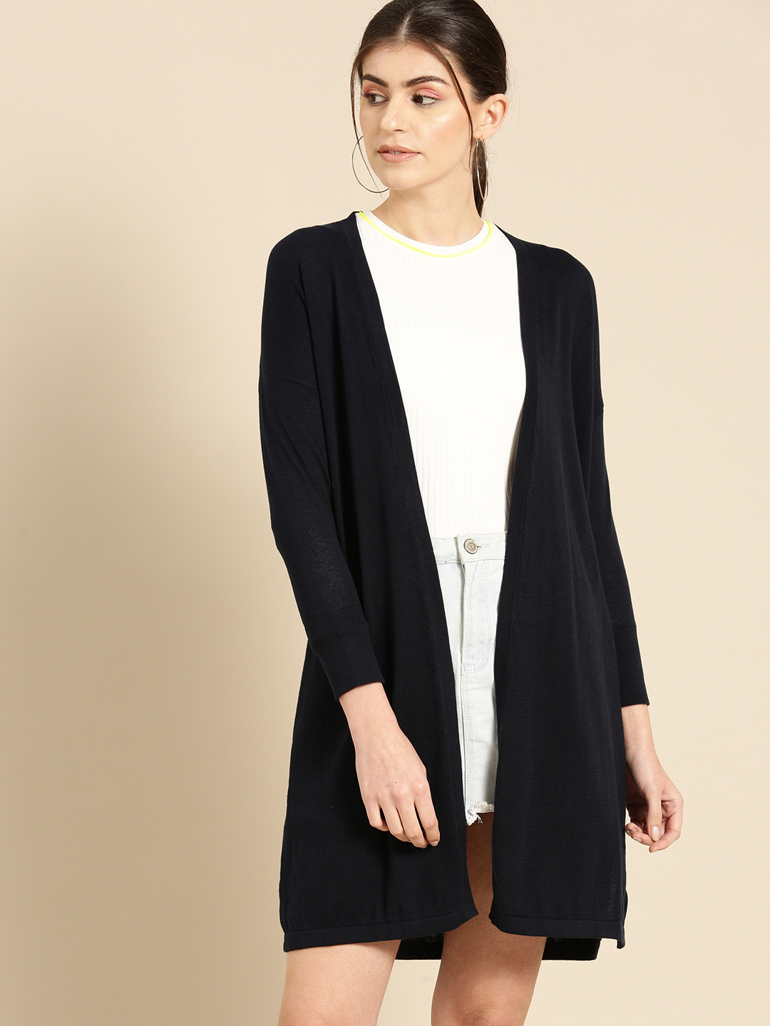 Buy United Colors Of Benetton Women Navy Blue Solid Open Front Shrug ...