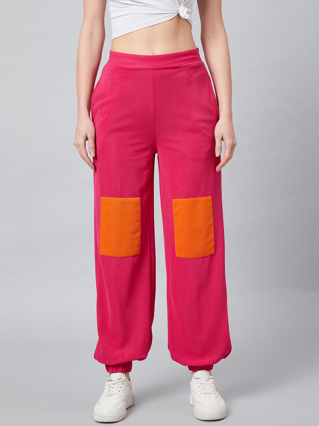 Buy Athena Women Fuchsia Pink & Orange Loose Fit Joggers - Trousers for ...