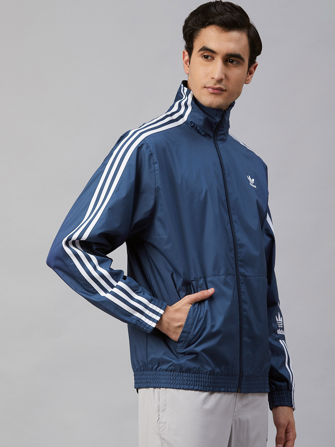 Buy ADIDAS Originals Men Navy Blue Solid RIPSTOP Sporty Jacket ...