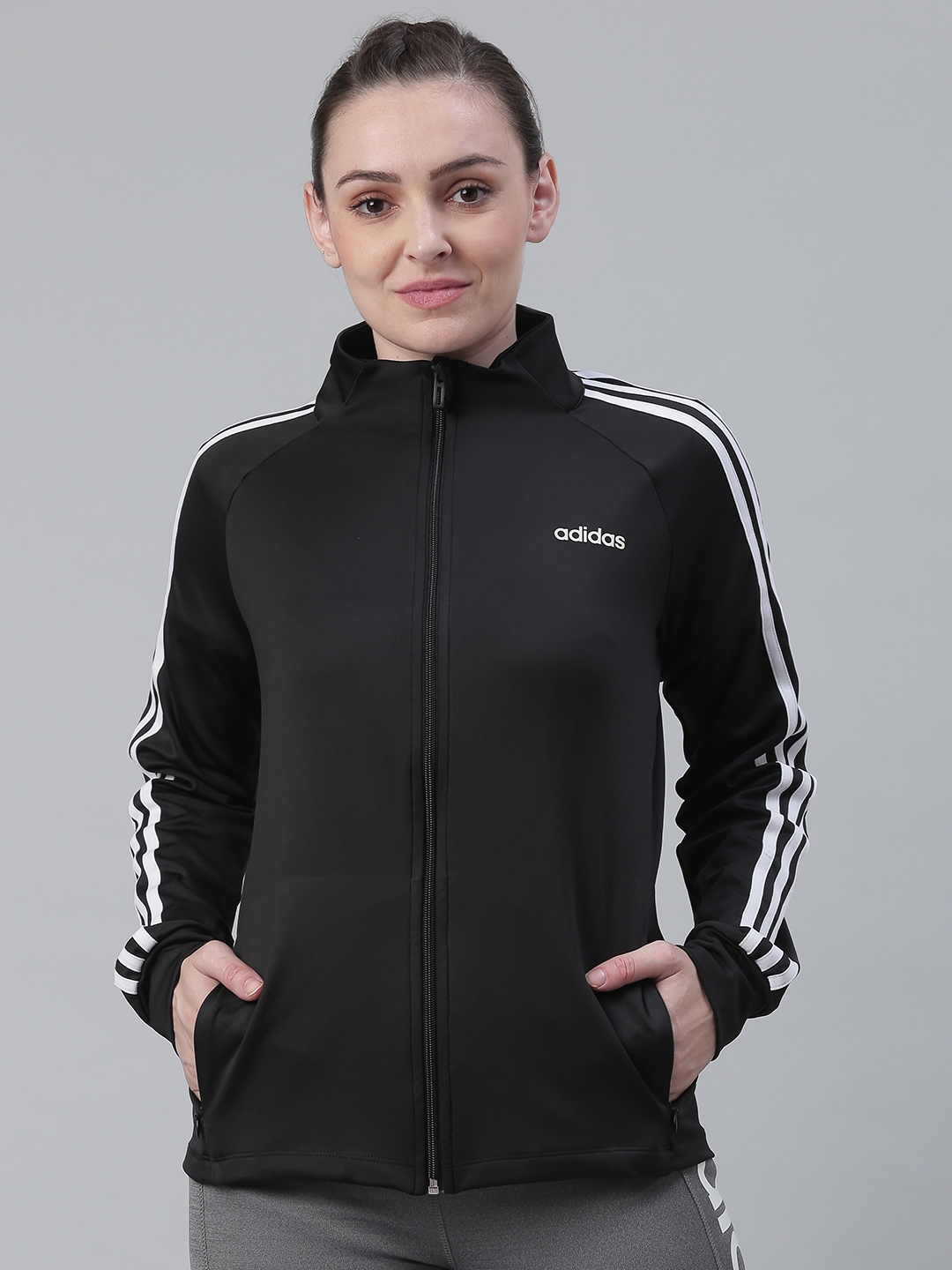 Buy ADIDAS Women Black Solid Designed 2 Move 3 Stripes Track Jacket ... Buy ADIDAS Women Black Solid Designed 2 Move 3 Stripes Track Jacket ...