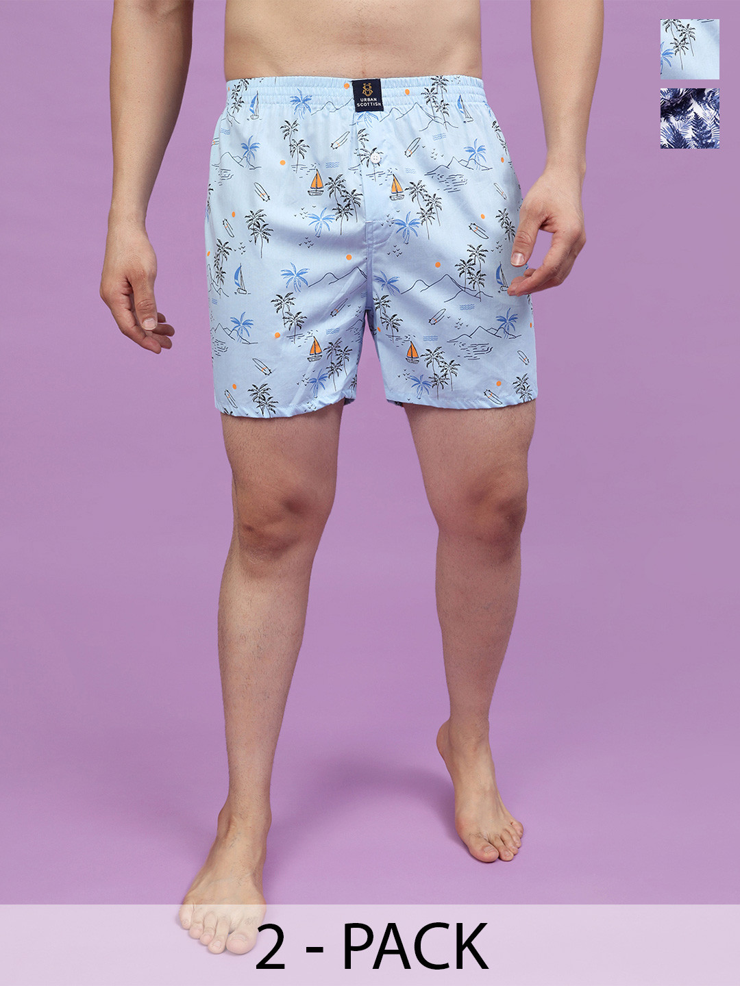Buy URBAN SCOTTISH Men Pack Of 2 Printed Pure Cotton Boxers USBX2039 ...
