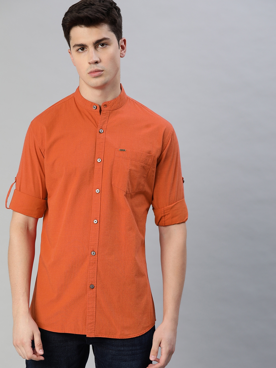 Buy Urbano Fashion Men Rust Orange Slim Fit Solid Casual Shirt Shirts