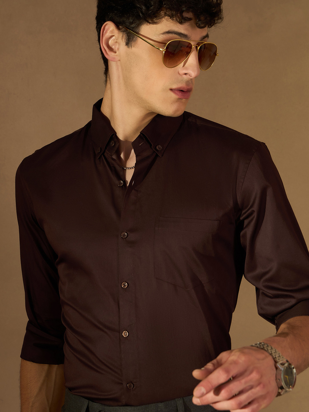 Buy DENNISON Men Coffee Brown Comfort Regular Fit Solid Formal Shirt ...