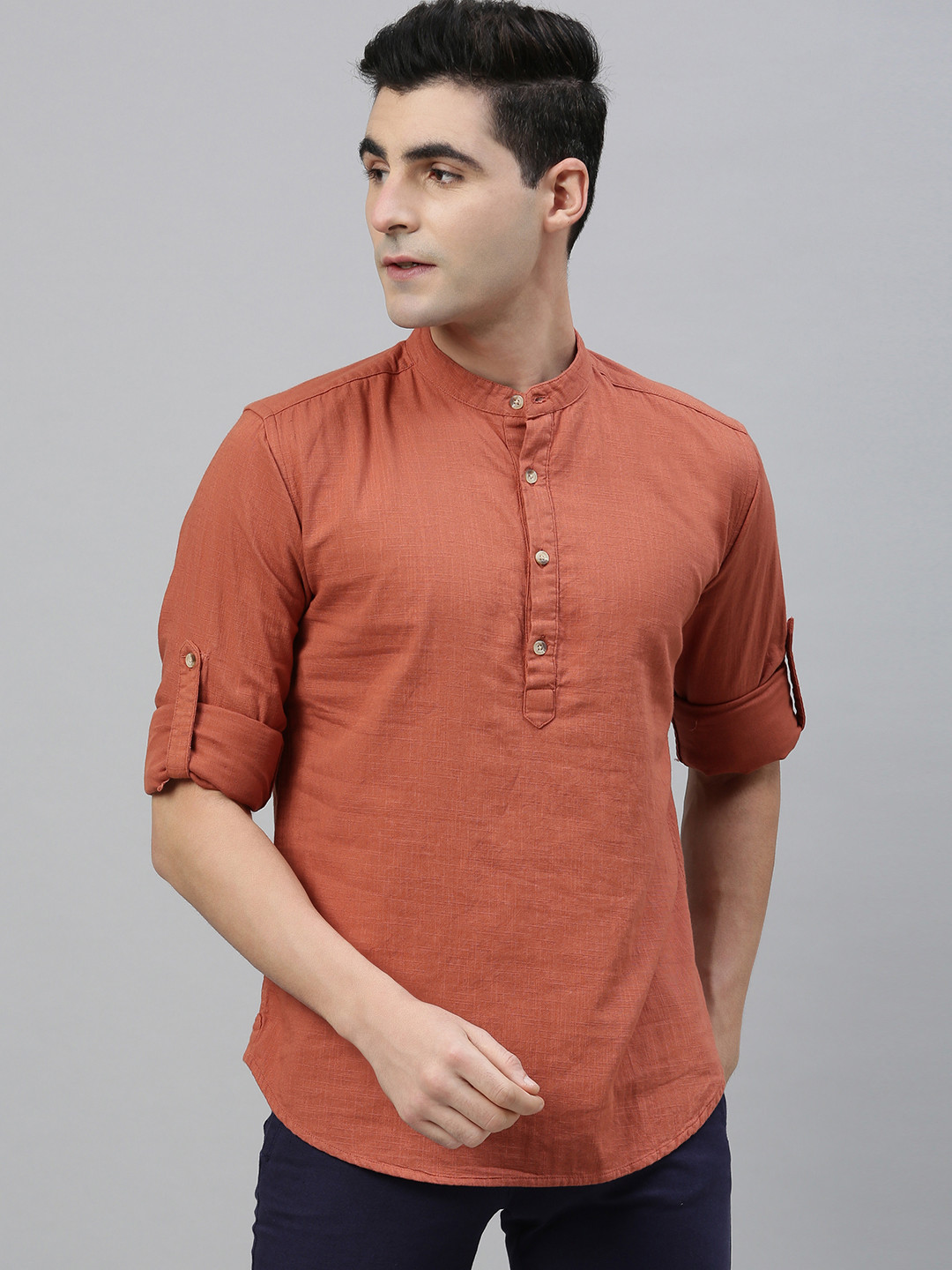 Buy Cottonworld Men Rust Orange Regular Fit Solid Casual Shirt - Shirts ...