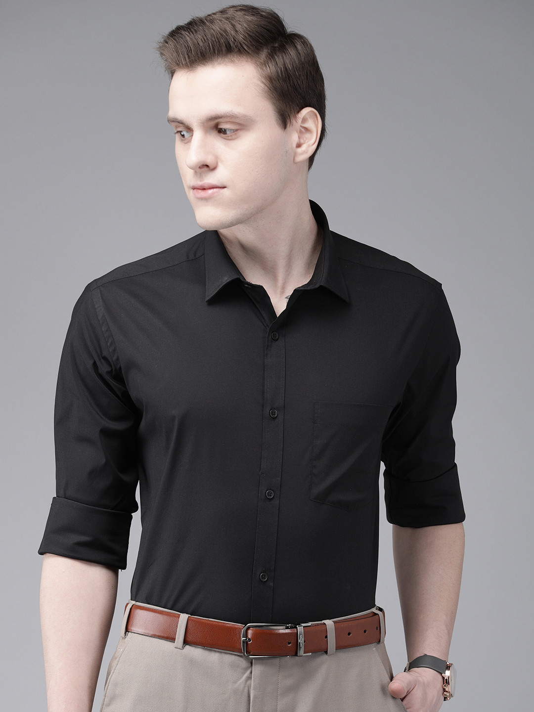 Buy Park Avenue Men Black Slim Fit Solid Formal Shirt - Shirts for Men ...