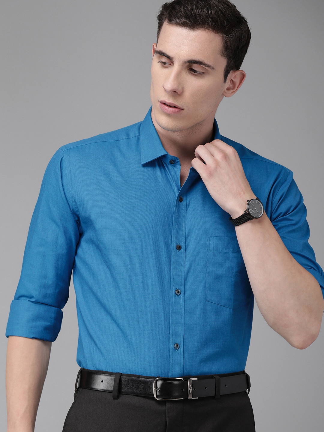 Buy Park Avenue Men Blue Slim Fit Solid Formal Shirt - Shirts for Men ...