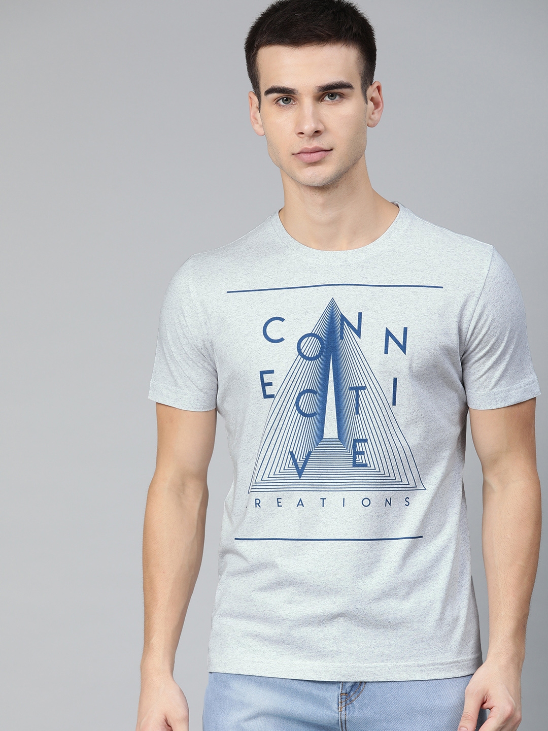 Buy Huetrap Men White Melange Printed Round Neck Sustainable T Shirt