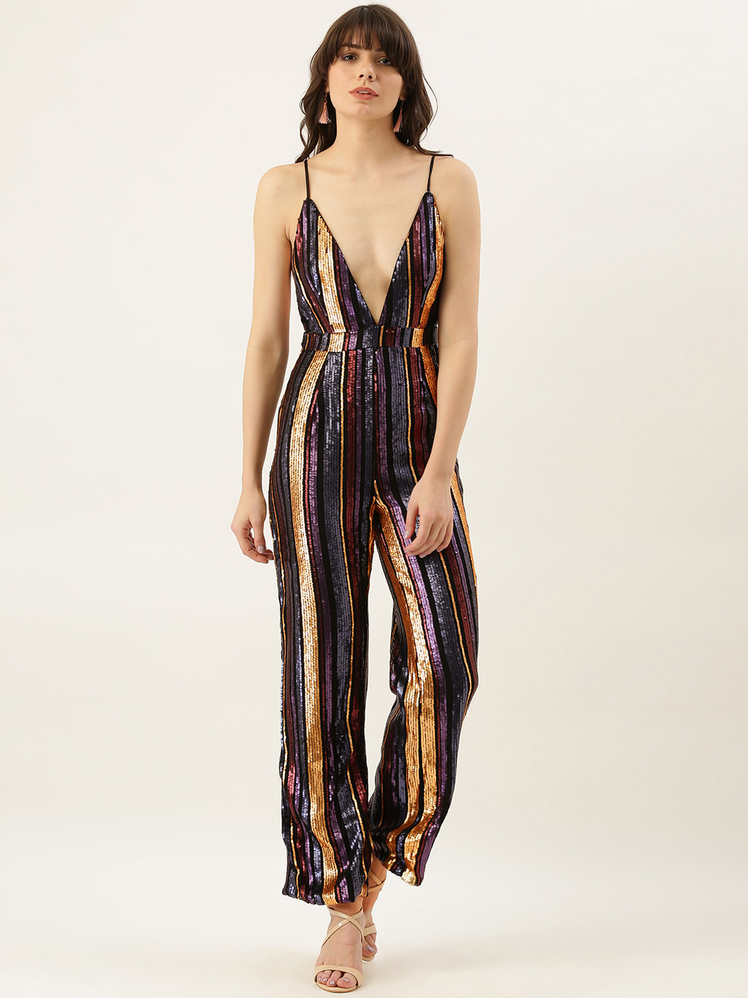 Buy FOREVER 21 Women Multicoloured Striped Basic Party Jumpsuit With ...