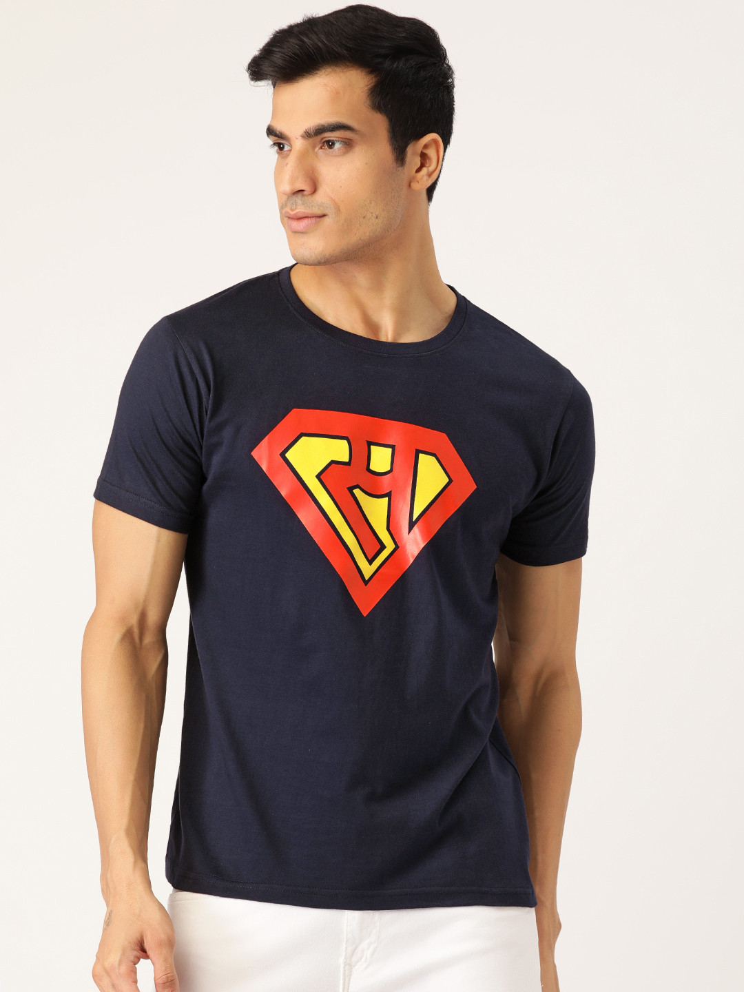 Buy PRINTOCTOPUS Men Navy Blue & Red Superman Print Round Neck T Shirt ...