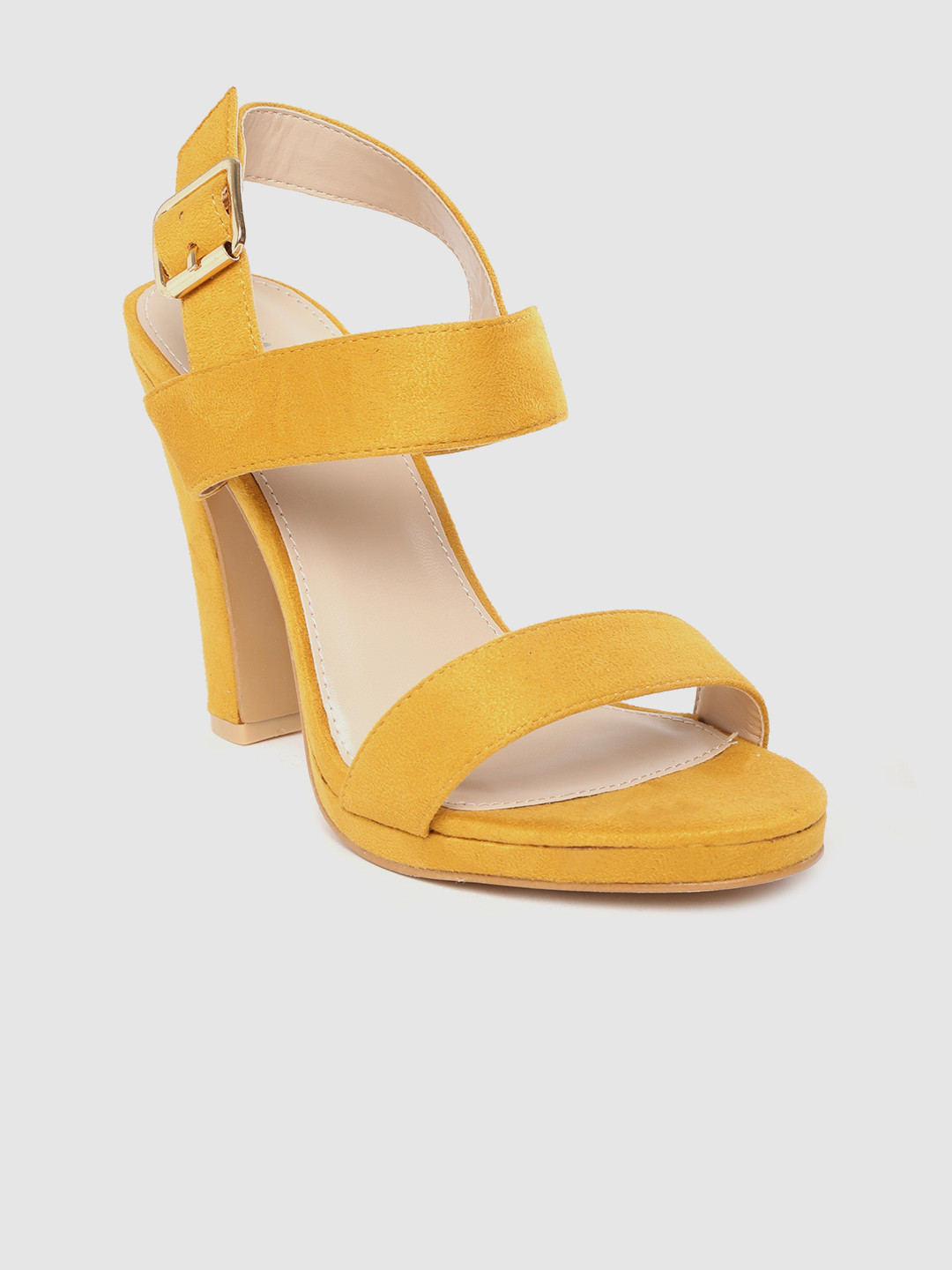 Buy Lavie Women Mustard Yellow Solid Block Heels - Heels for Women ...