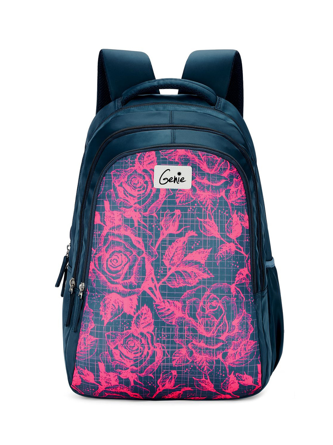Buy Genie Girls Teal Blue & Pink Floral Print 19inches Large Backpack ...