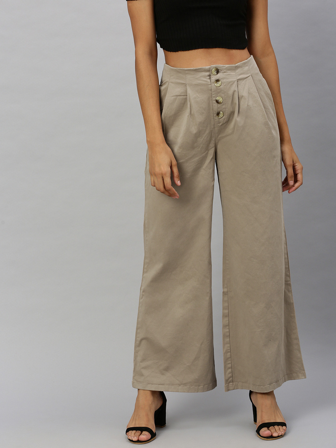 Buy HERE&NOW Women Grey Regular Fit Solid Parallel Trousers - Trousers ...