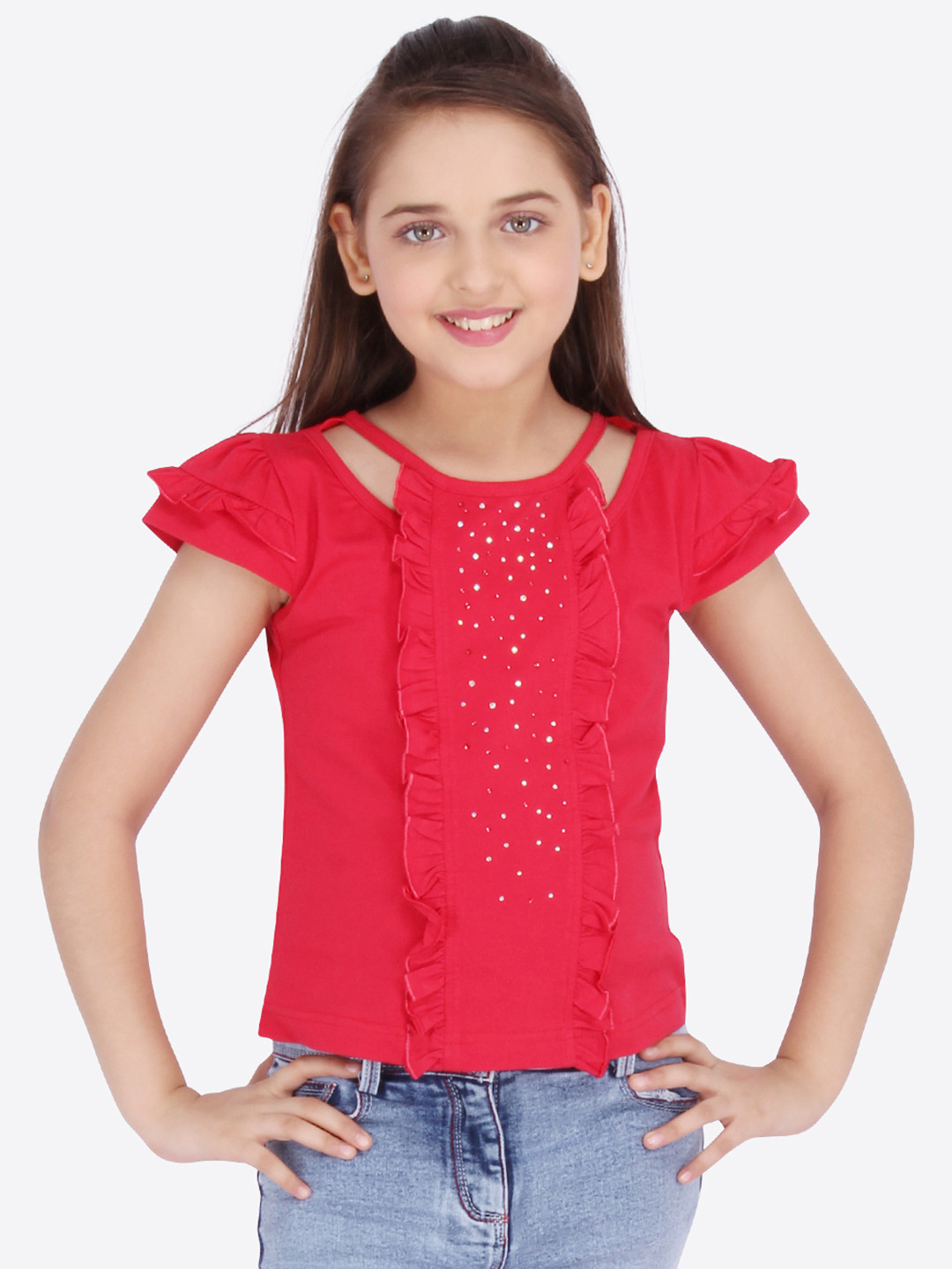 Buy CUTECUMBER Girls Red Embellished Top - Tops for Girls 11597994 | Myntra