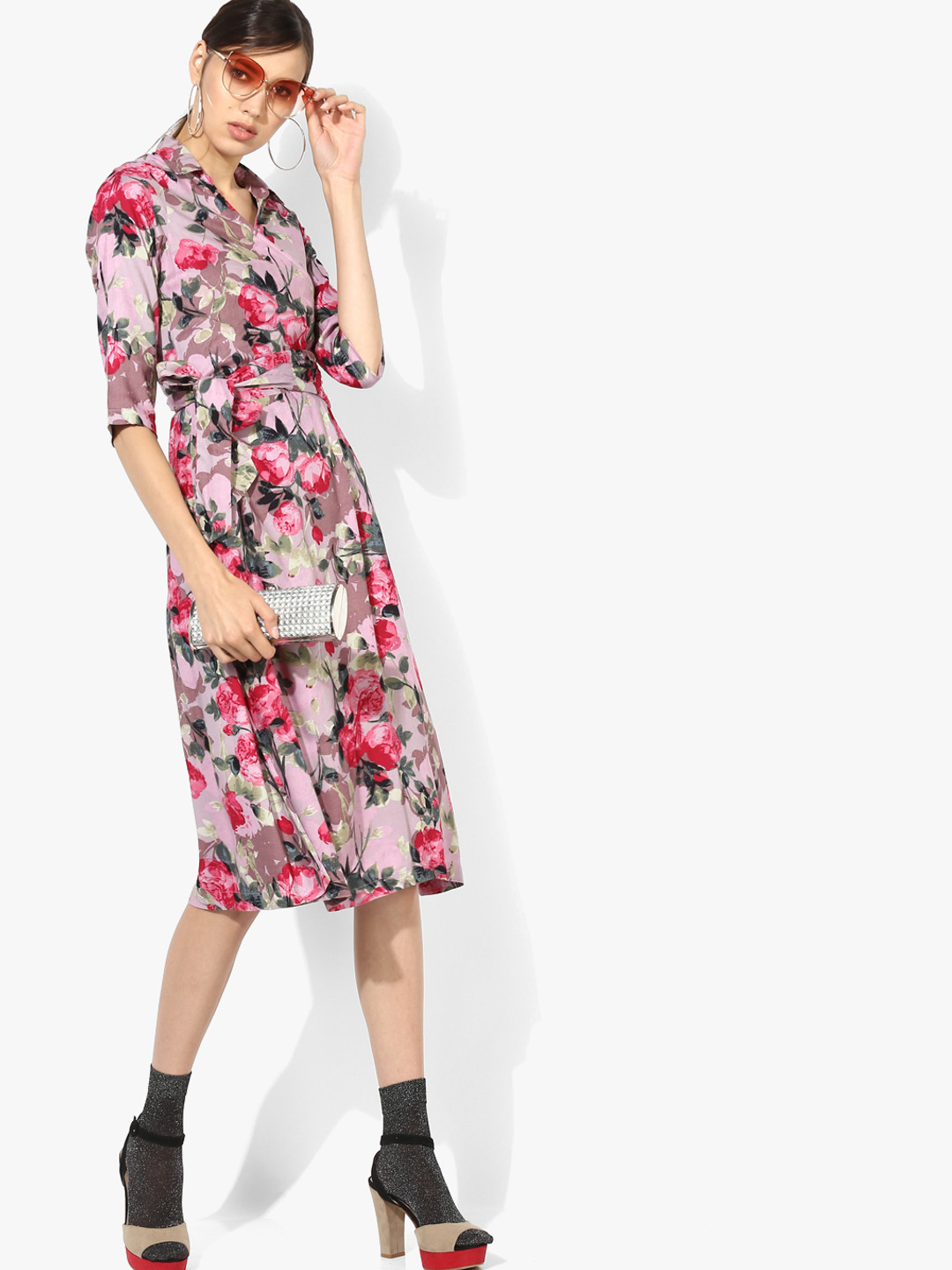 Buy MIAMINX Women Pink & Green Printed A Line Dress - Dresses for Women ...