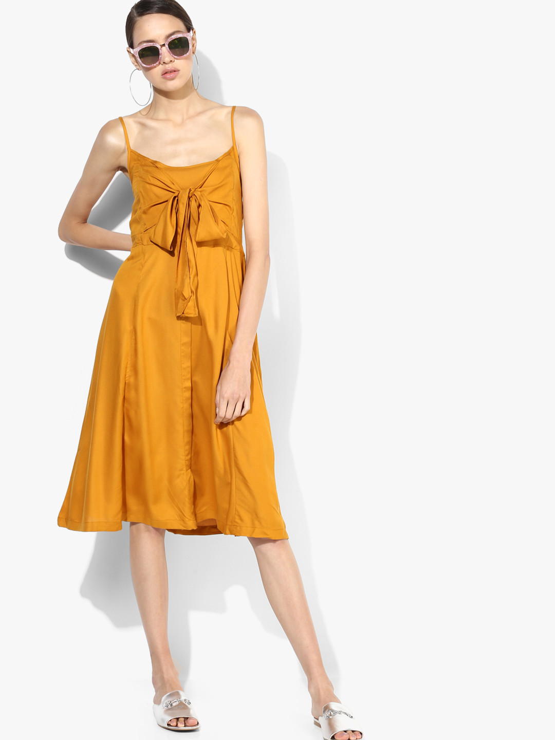 Buy MIAMINX Women Mustard Solid A Line Dress - Dresses for Women ...