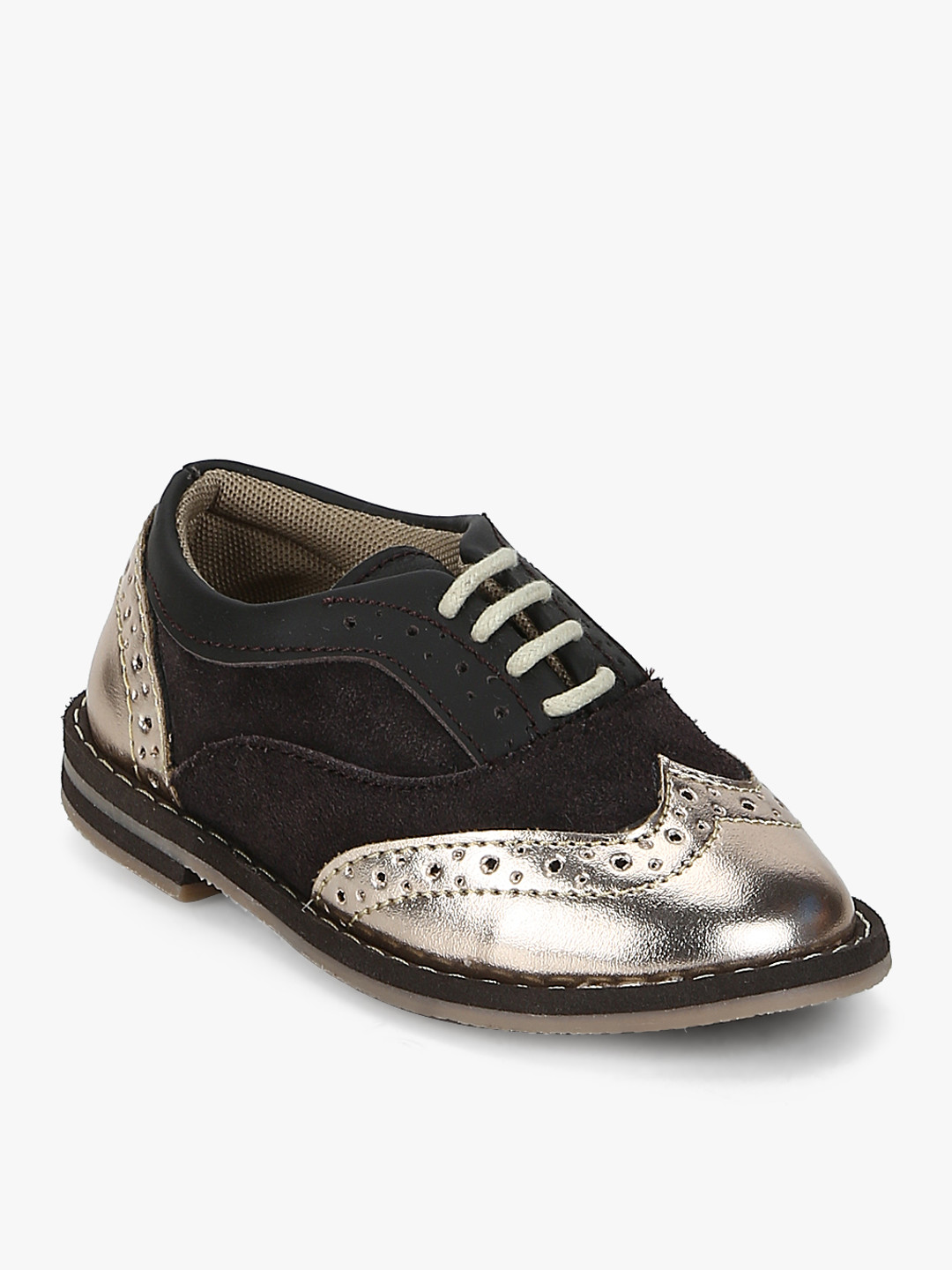 Buy TUSKEY Boys Coffee Brown & Gold Toned Colourblocked Leather Brogues ...