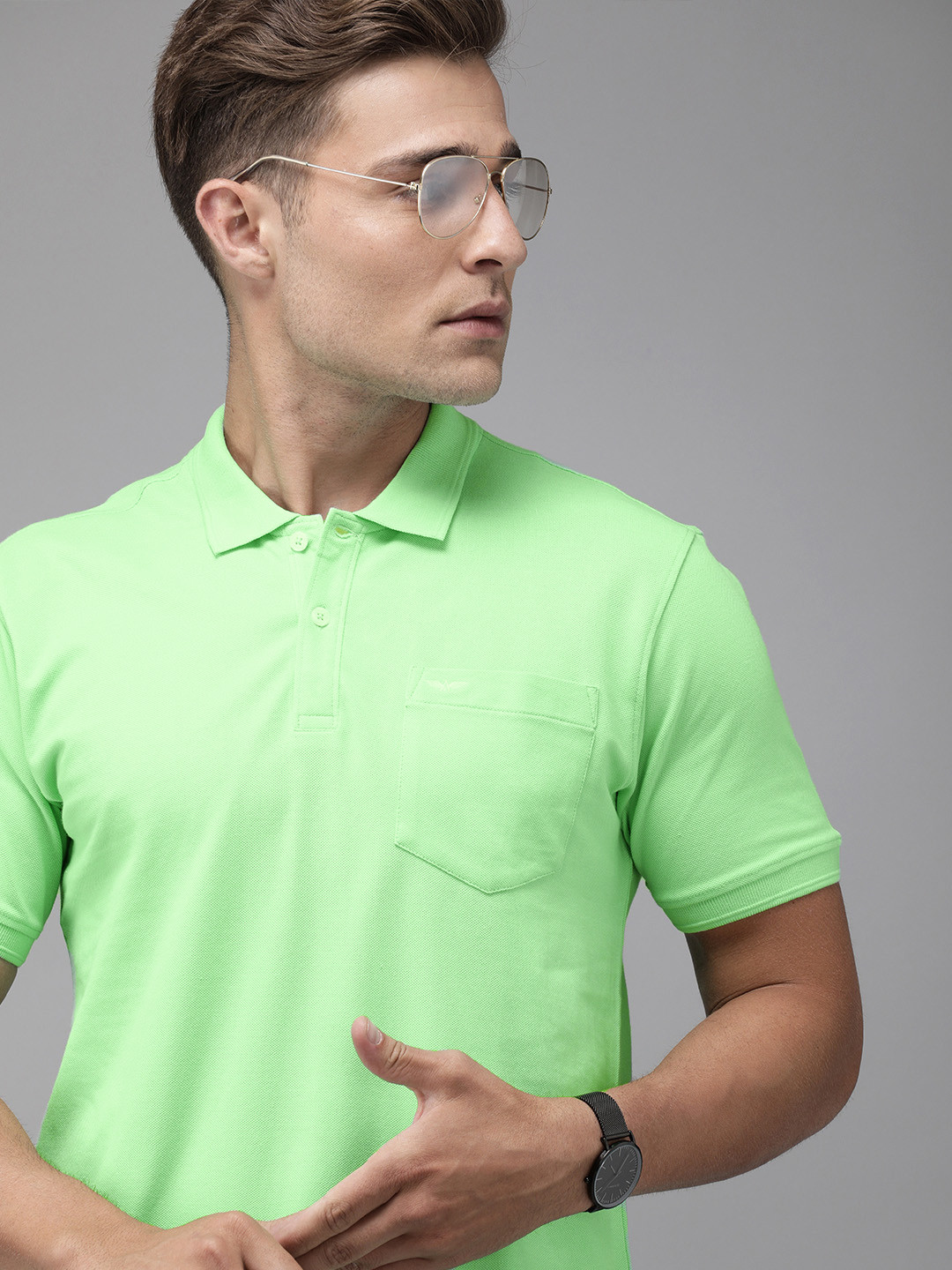 Buy Park Avenue Men Green Solid Slim Fit Polo Collar Pure Cotton T ...