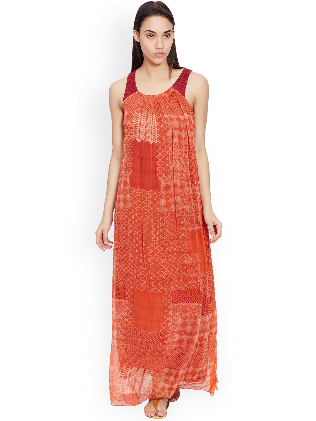Buy Label Ritu Kumar Rust Red Printed Maxi Dress - Dresses for Women ...