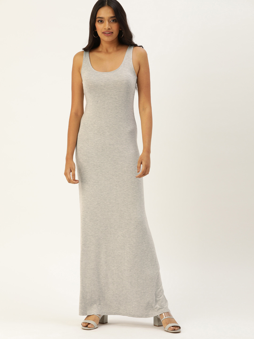 Buy FOREVER 21 Women Grey Melange Solid Knitted Maxi Dress - Dresses ...