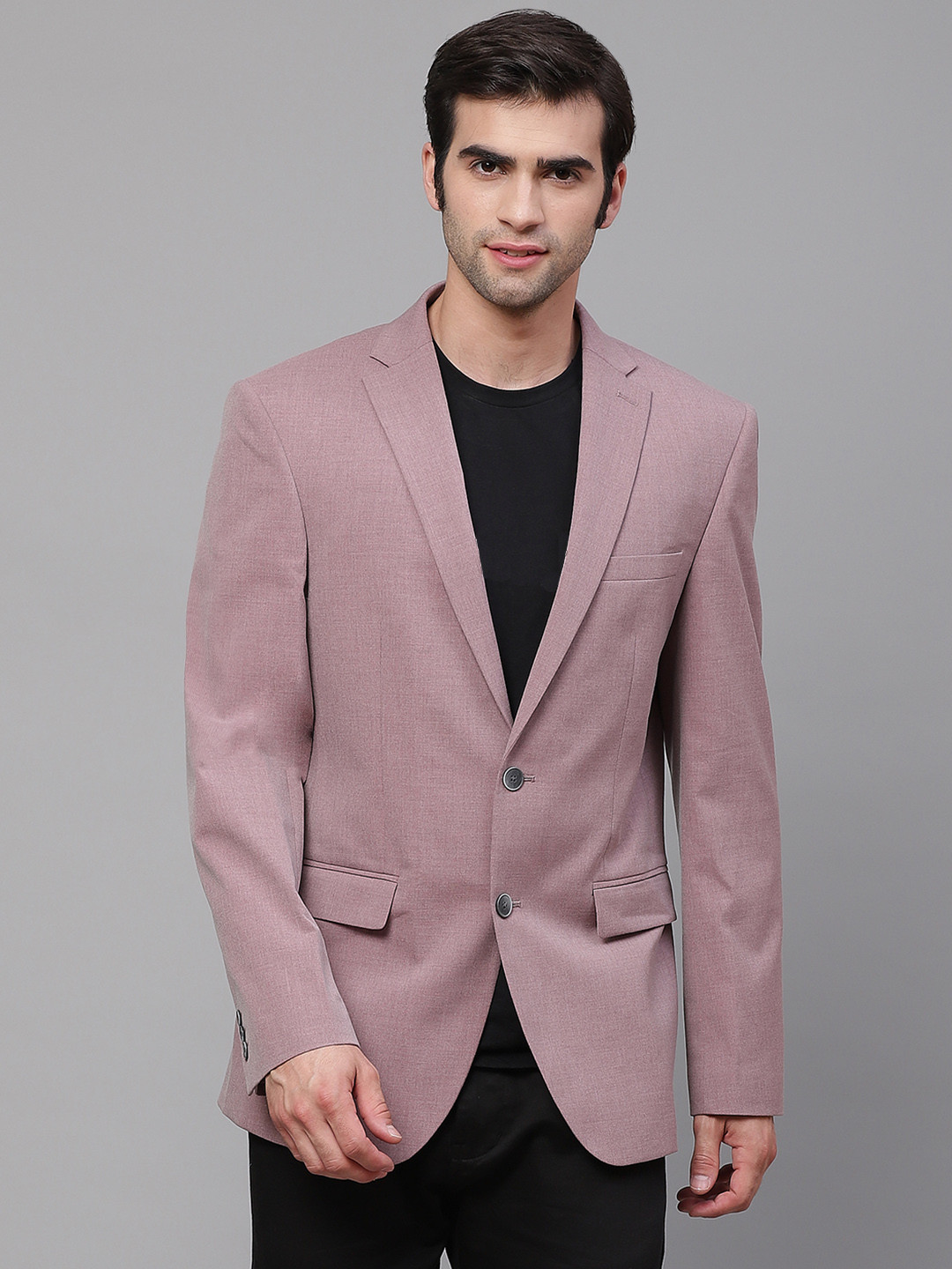 Buy Marks & Spencer Men Pink Solid Slim Fit Single Breasted Casual ...