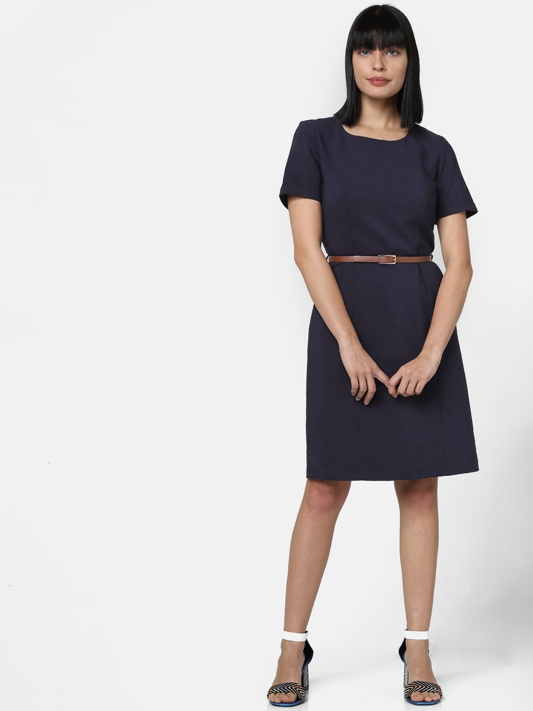 Buy Vero Moda Women Navy Blue Solid Sheath Dress With Belt Dresses