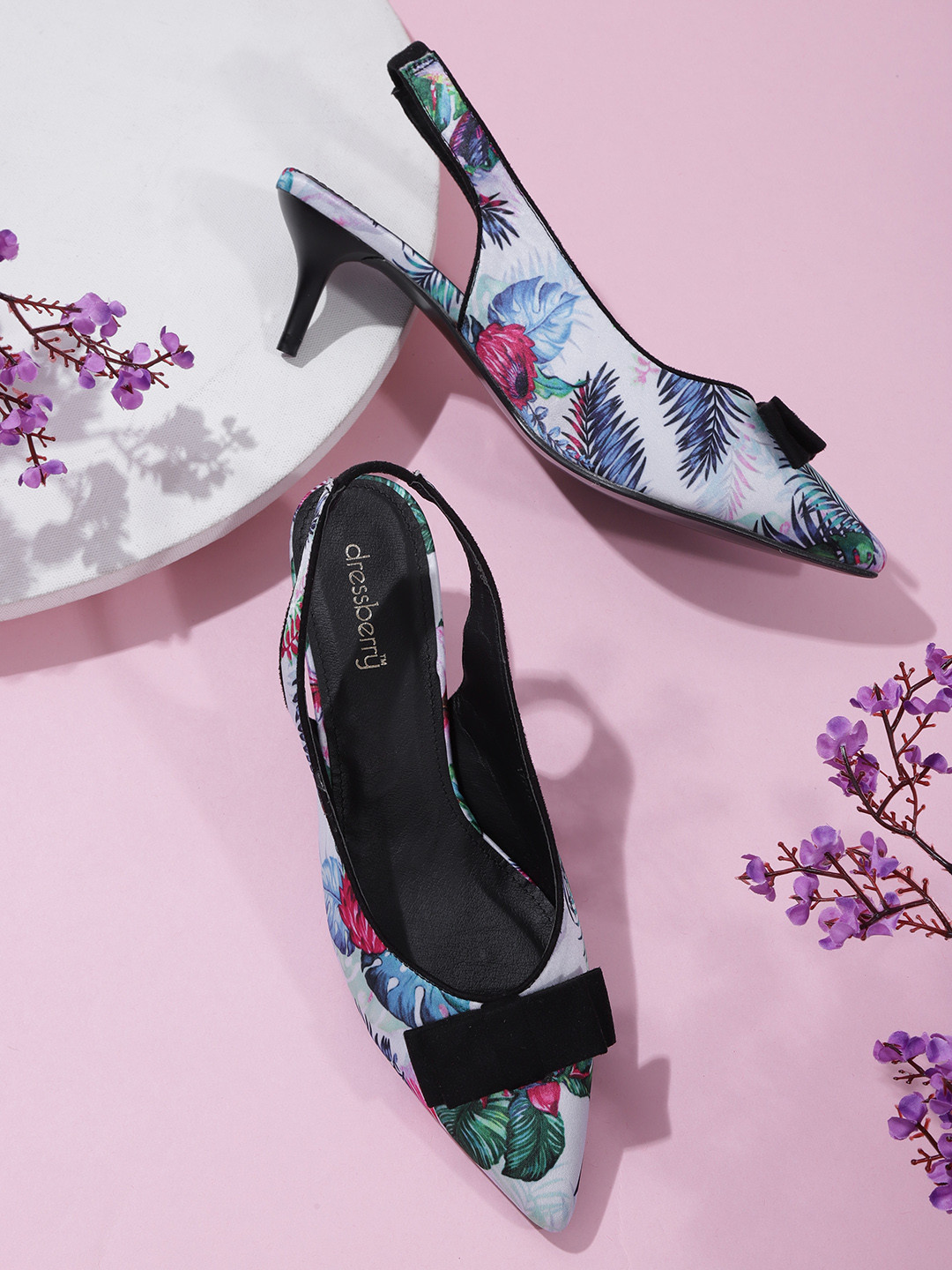Buy DressBerry Women White & Blue Tropical Print Pumps - Heels for ...