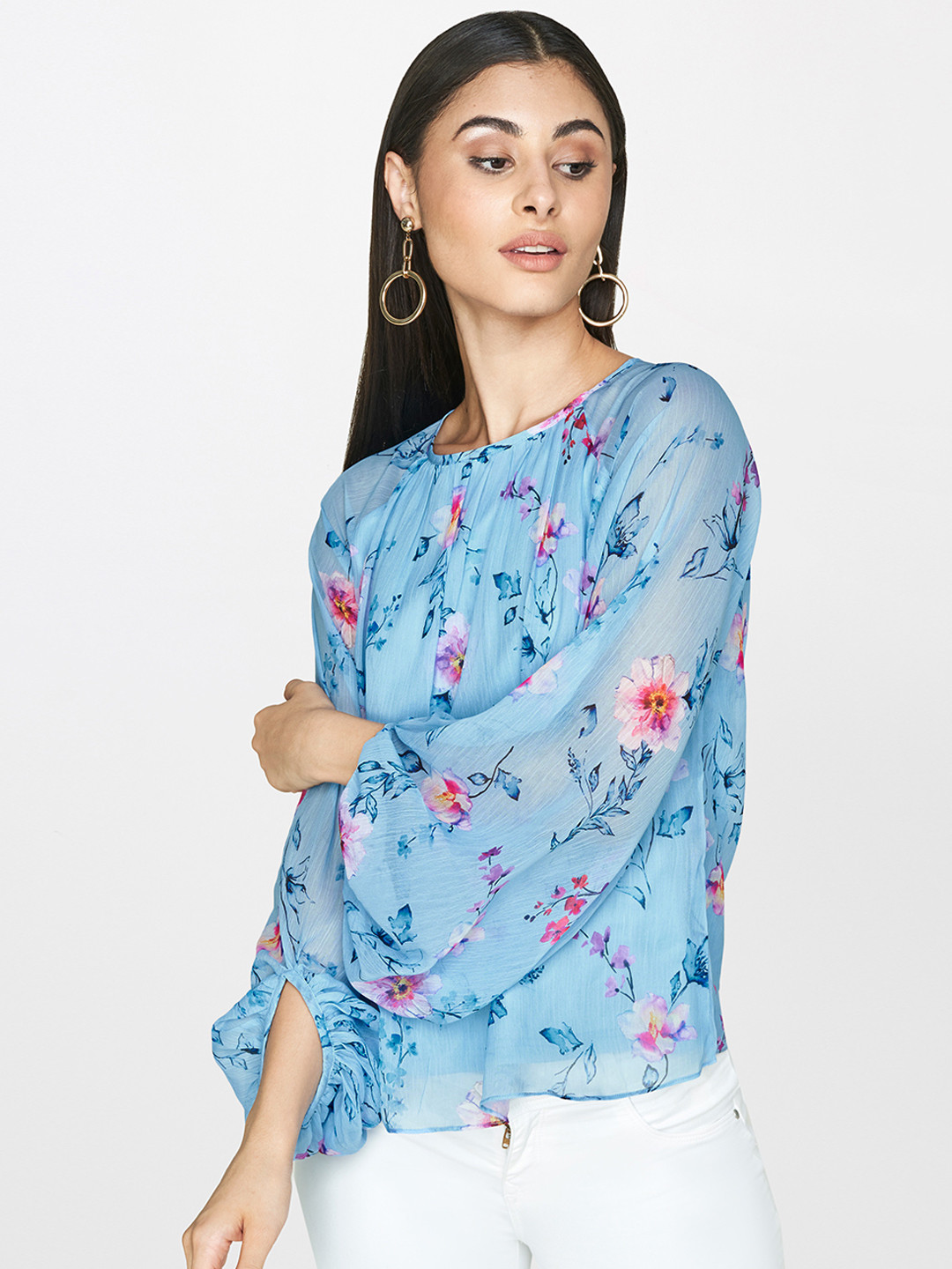 Buy AND Women Blue Printed Top - Tops for Women 11636640 | Myntra